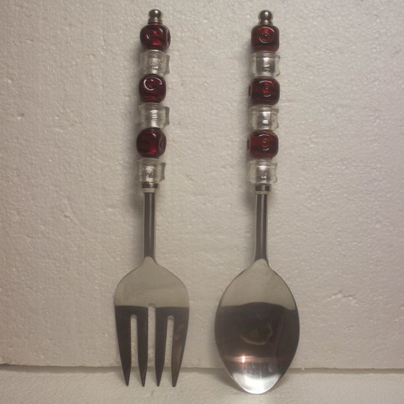 Pampered Chef | Kitchen | Pampered Chef Retired Cranberry Bead Serving Fork And Spoon | Poshmark